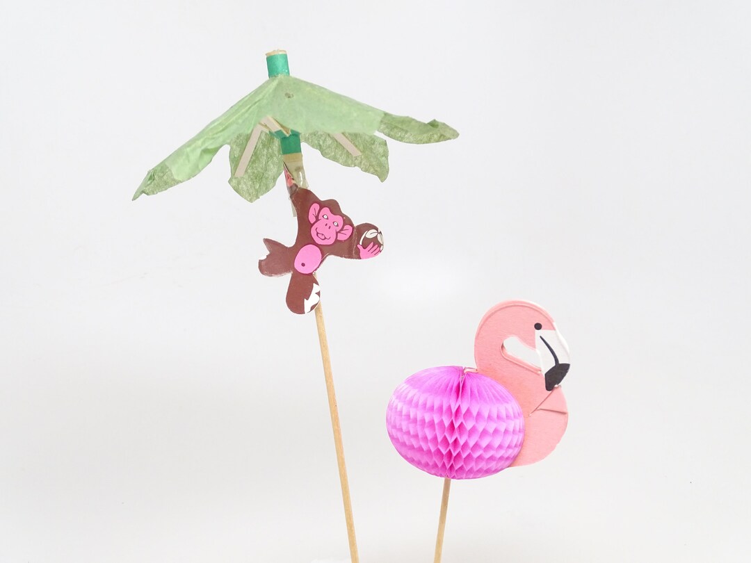 2 Vintage Retro Party Picks, Monkey Climbing Tree & Honeycomb Pink ...