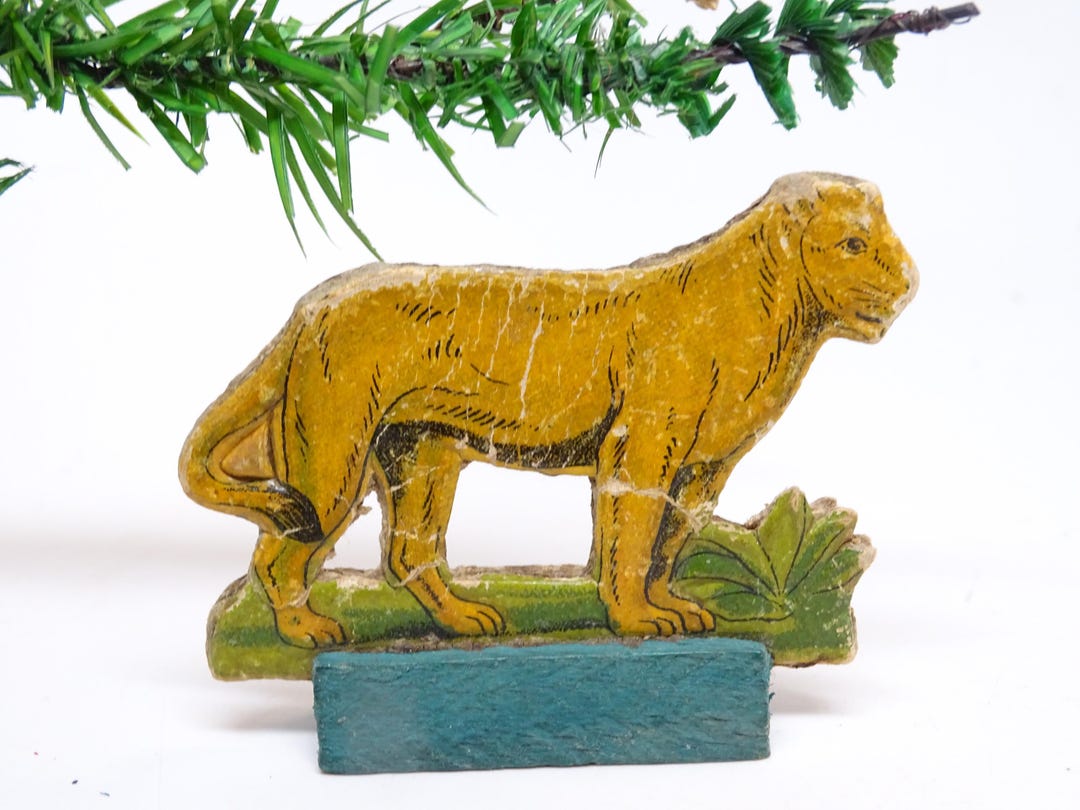 Antique 1930's German Lion in Wood Stand, Pressed Embossed Cardboard ...