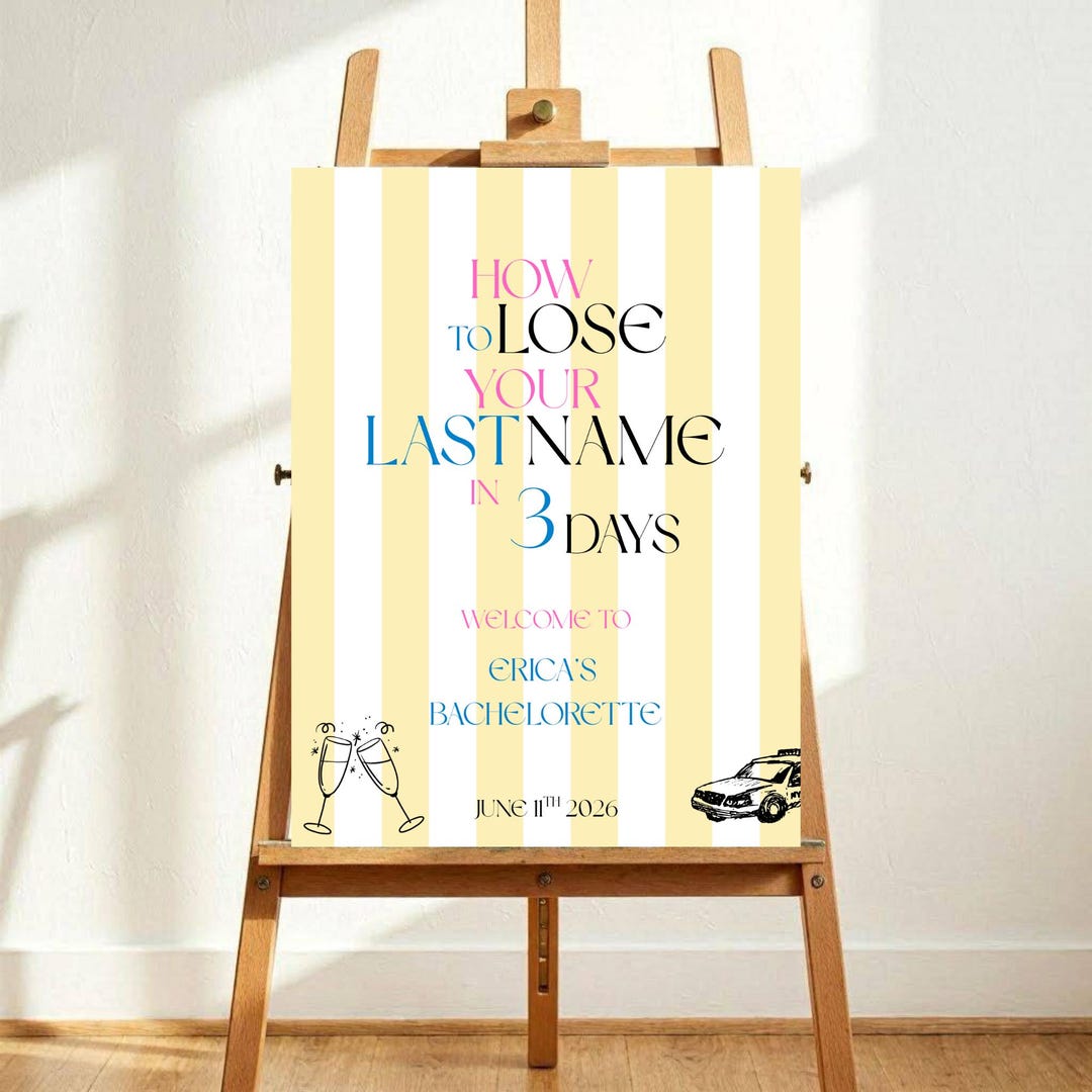 Editable How to Lose Your Last Name in _ Days Bachelorette Welcome Sign ...