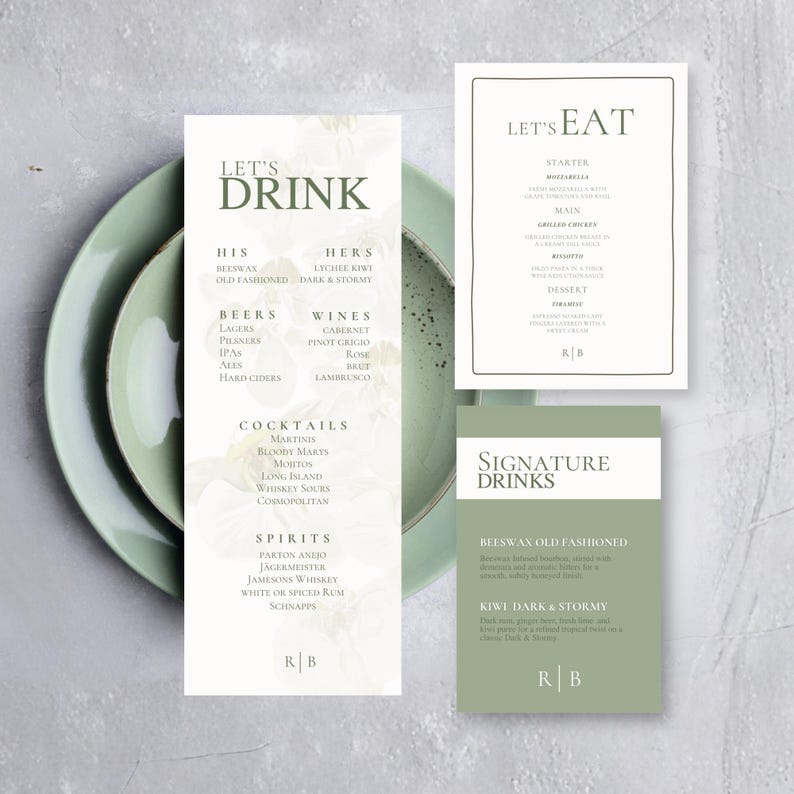 Sage Green Bar Wedding Menu Templates Printable Wedding Bar Signage ...
