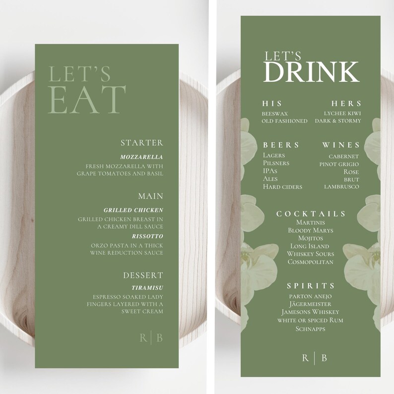 Sage Green Bar Wedding Menu Templates Printable Wedding Bar Signage ...