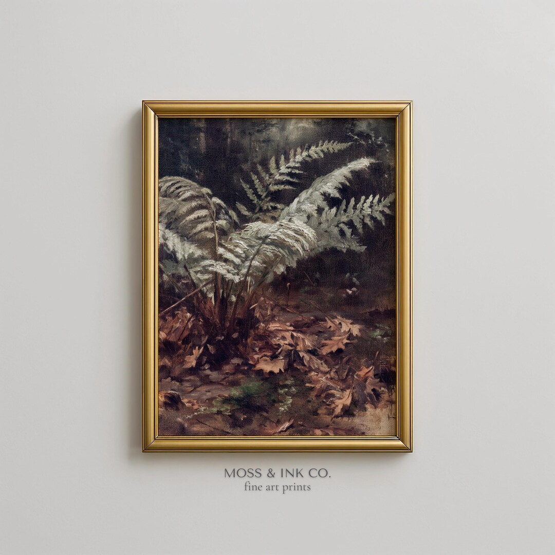 Fern Oil Painting Print | Dark Forest Wall Art | Vintage Botanical ...
