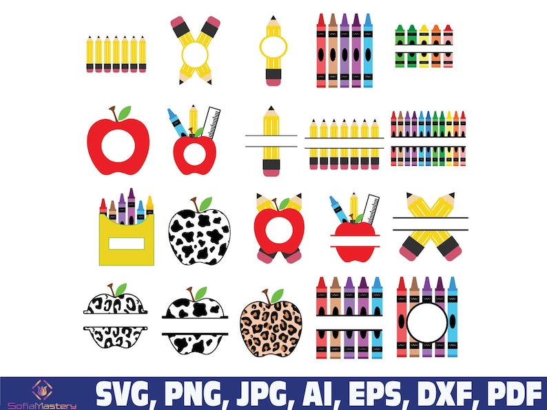 Teacher School Split Monogram PNG SVG, Crayon Apple Teacher Name Design ...