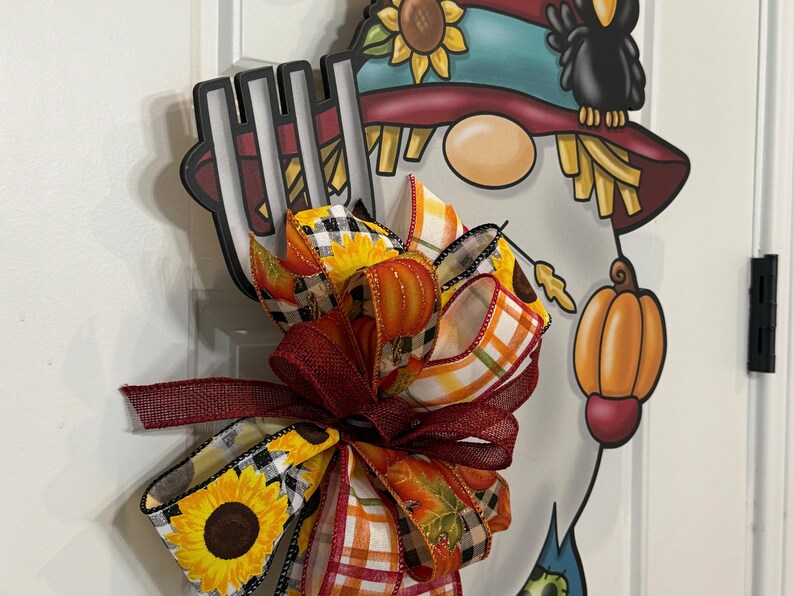 Scarecrow Gnome Fall Door Hanger | Rustic Autumn Decor, Sunflower Crow ...