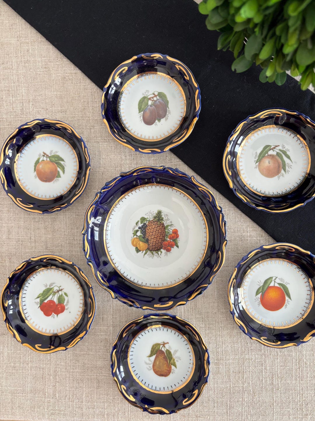 Vintage Porfin Cluj Napoca 7-piece Fruit Dessert Set - Cobalt Blue ...