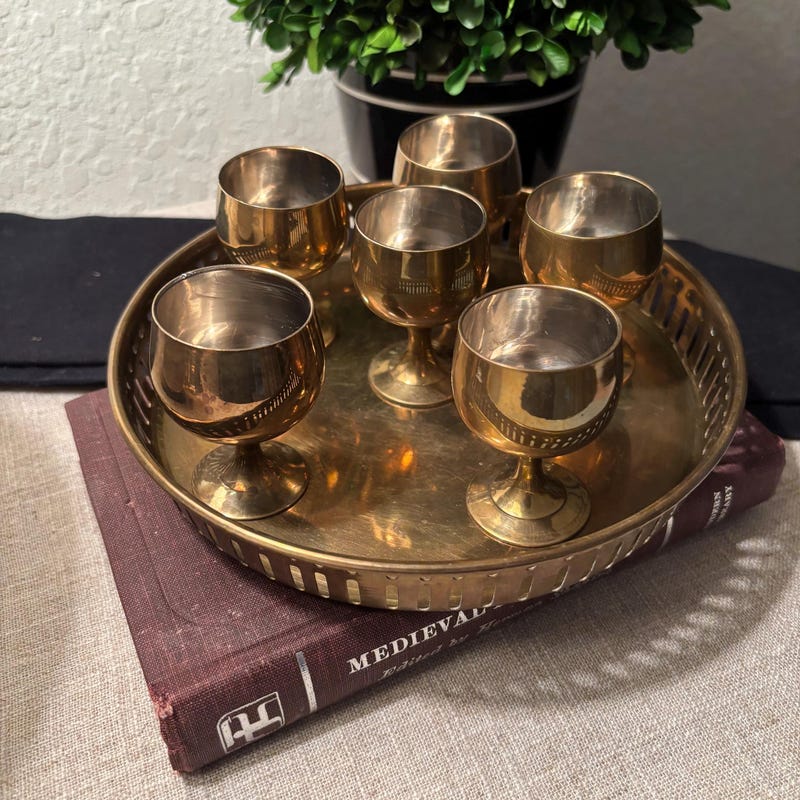 Vintage Brass Cordial Set - Etsy