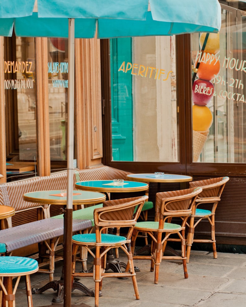 Paris Photography Aperitifs Cafe Teal Cafe Chairs Sidewalk - Etsy