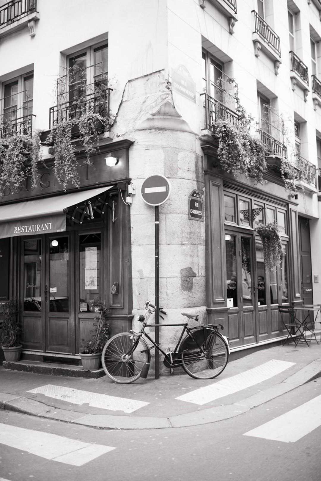 Paris Photography - Au Bougnat Restaurant-vertical, Black and White ...