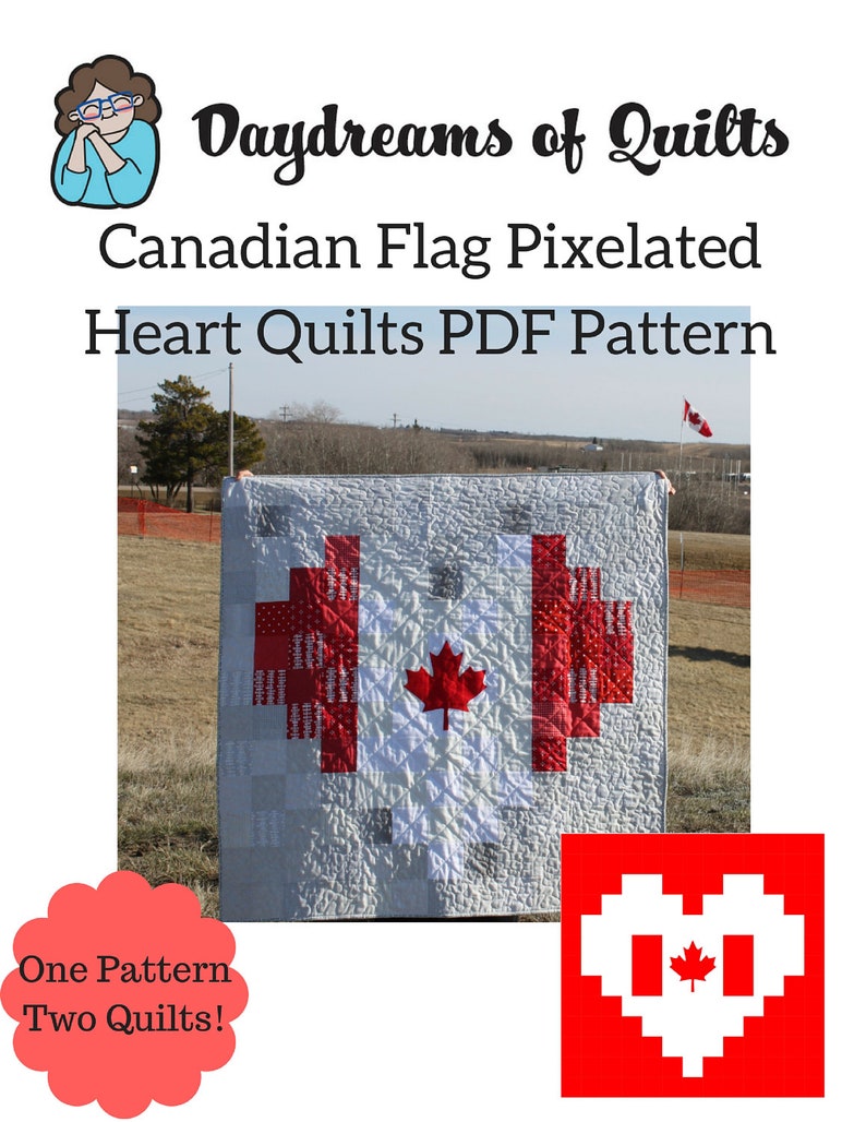 Canadian Flag Pixelated Heart Quilts PDF Quilt Pattern Canada - Etsy Canada