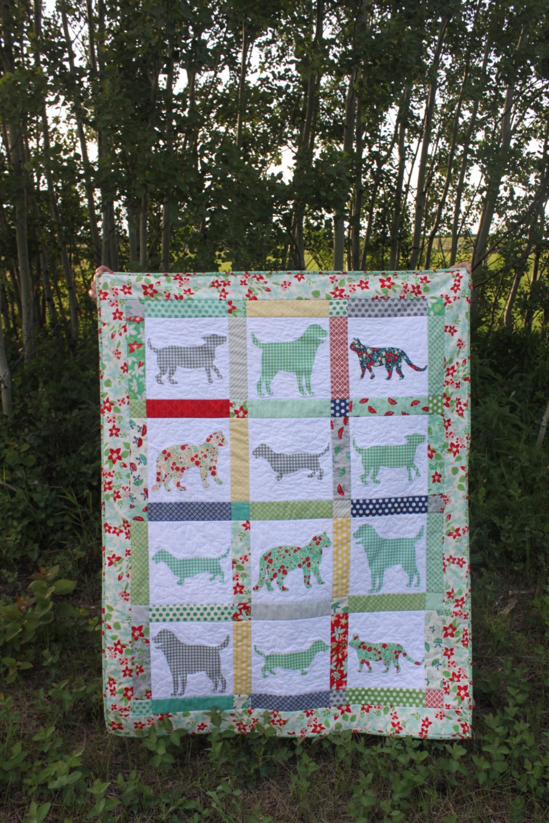 Gingham Dog and Calico Cat PDF Quilt Pattern Dog and Cat Silhouette ...