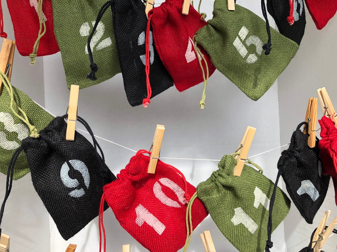 Rustic Burlap Advent Calendar Gift Bags Set of 24 With Stencilled ...