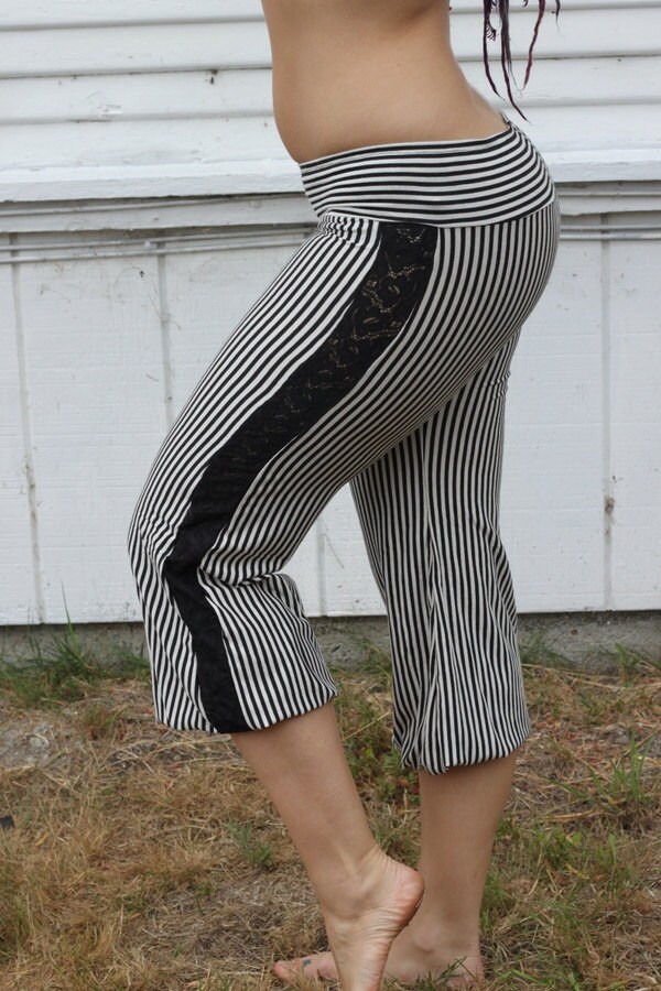 Black and White Stripey Bubble Buttle Pants Adjustable Length With Lace ...