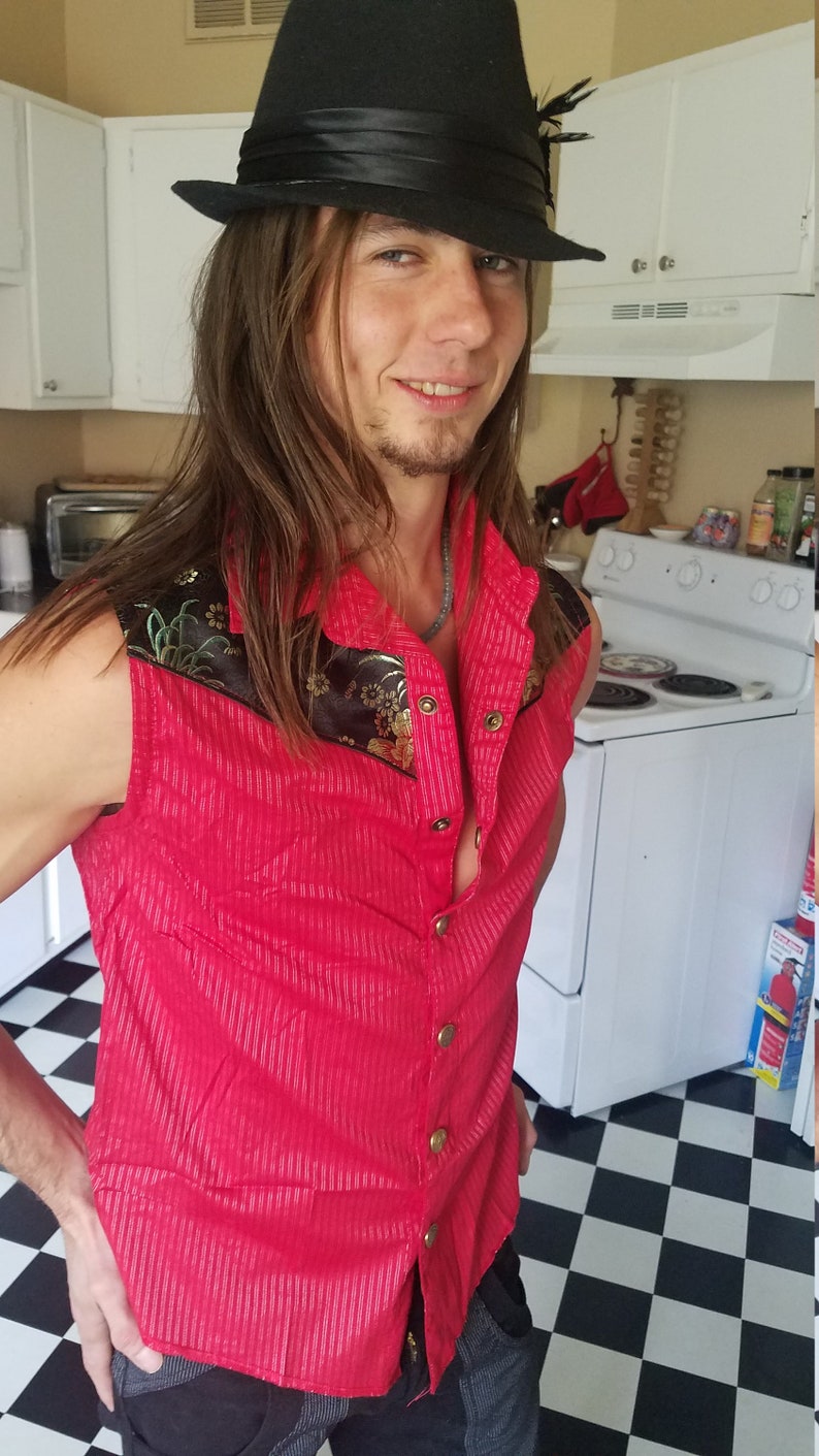 Red Mens Sleeveless Upscale Cowboy Vest With Brass Sri Yantra Snaps - Etsy
