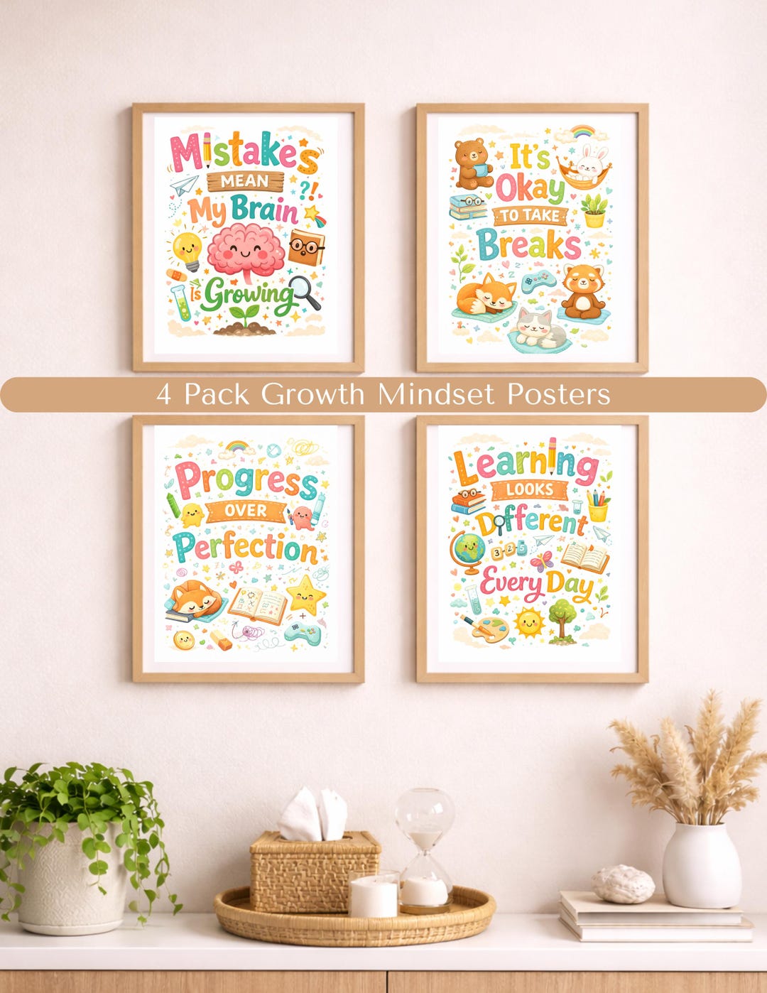 Set of 4 Growth Mindset Posters – Educational Encouragement Wall Decor ...