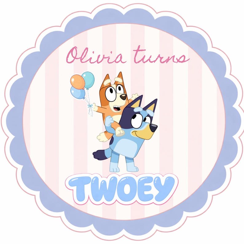 Bluey Birthday Sticker Template | Pink Twoey Party Favor Label (instant ...