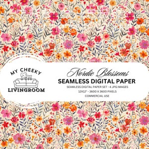 Nordic Blossoms Digital Floral Paper | Watercolor Seamless Pattern ...