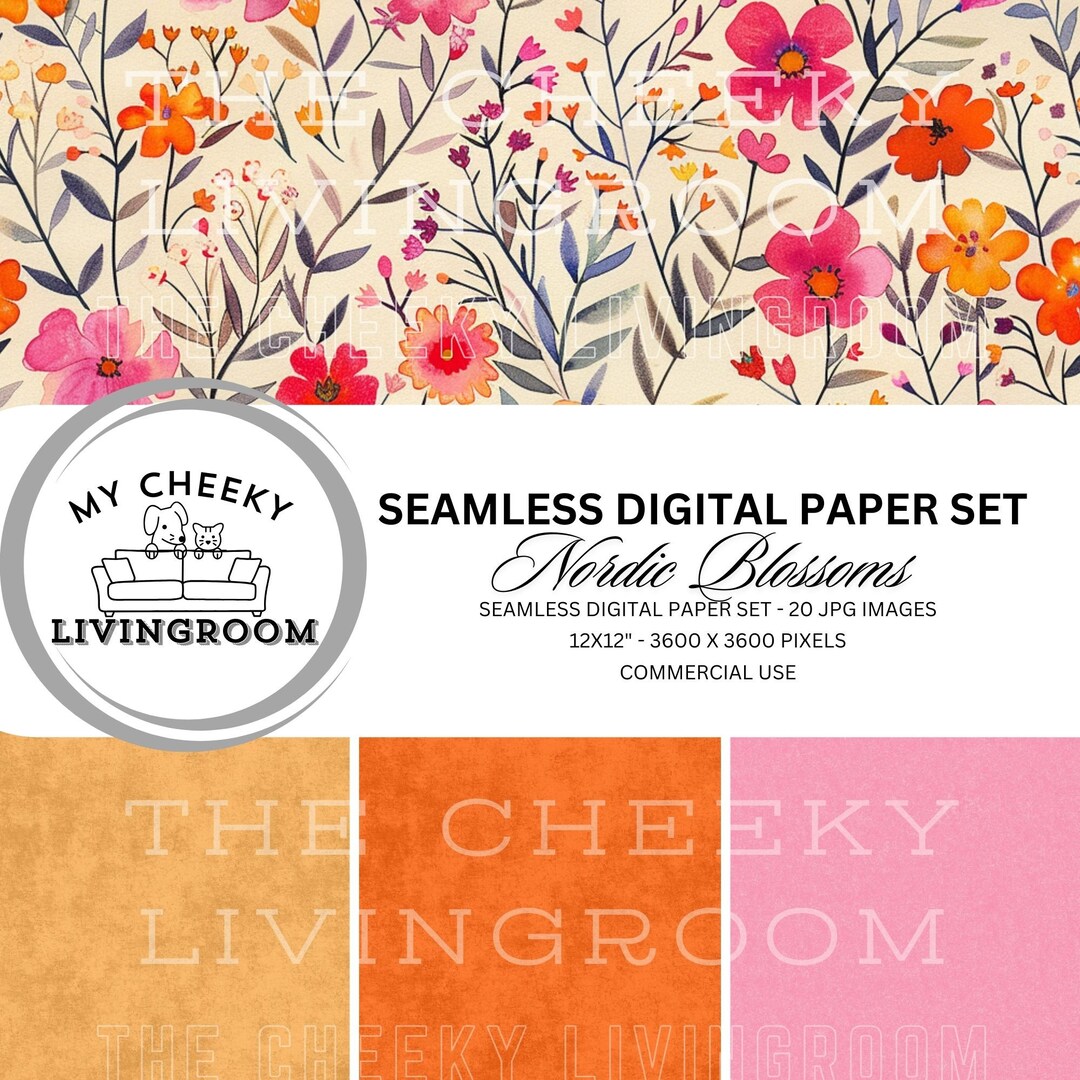 Nordic Blossoms Digital Floral Paper | Watercolor Seamless Pattern ...