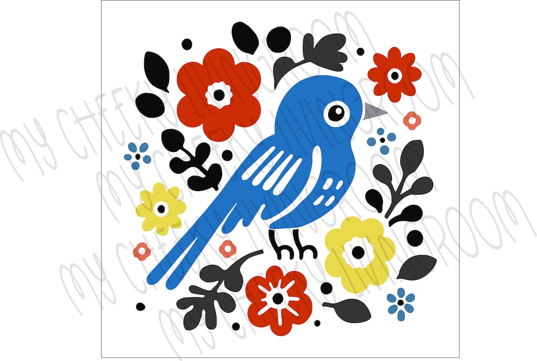 Scandinavian Folk Art Bluebird Stencil - 12x12 Inch 10 Mil Mylar ...