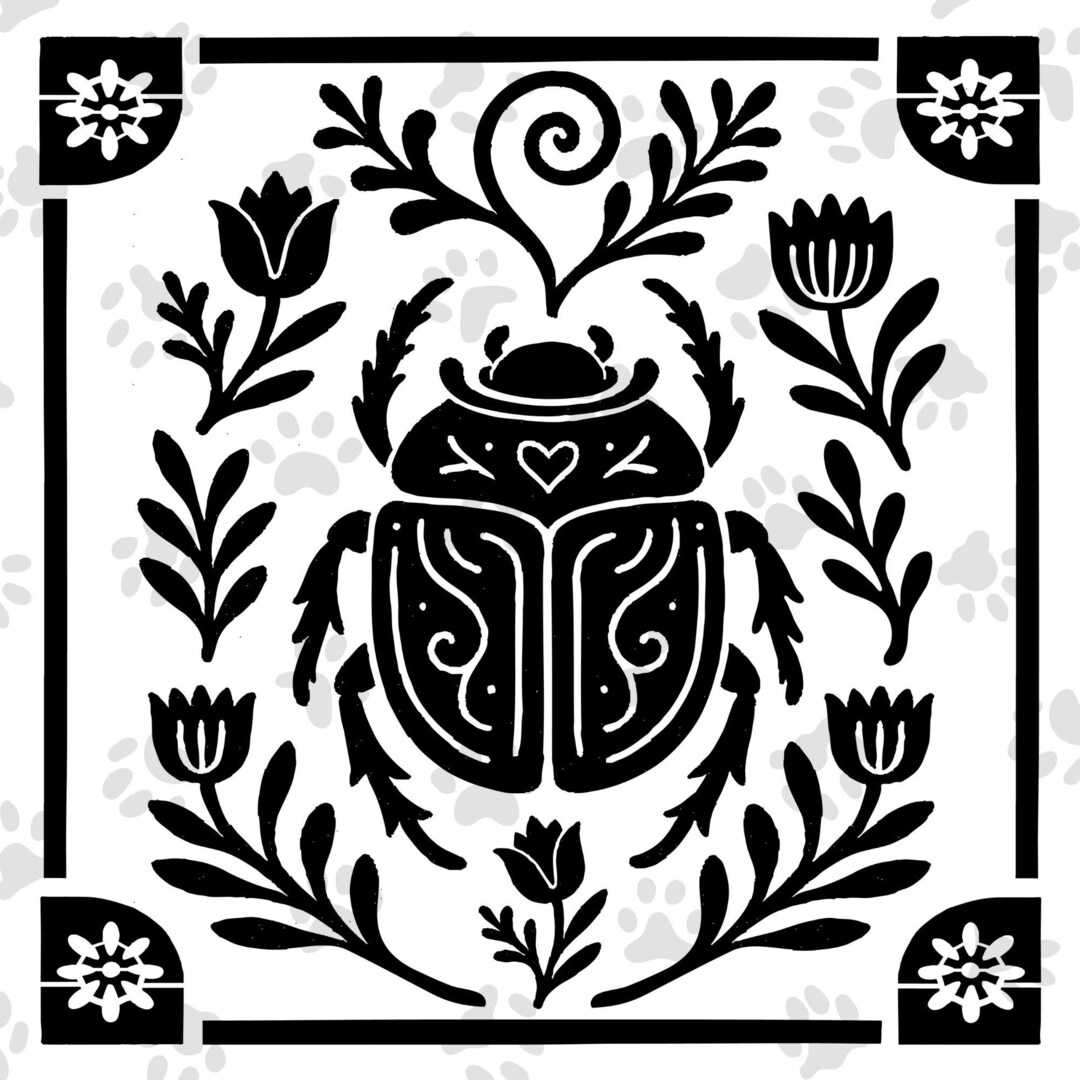 Egyptian Revival Scarab Stencil – 12x12 Reusable Mylar Template, Folk ...