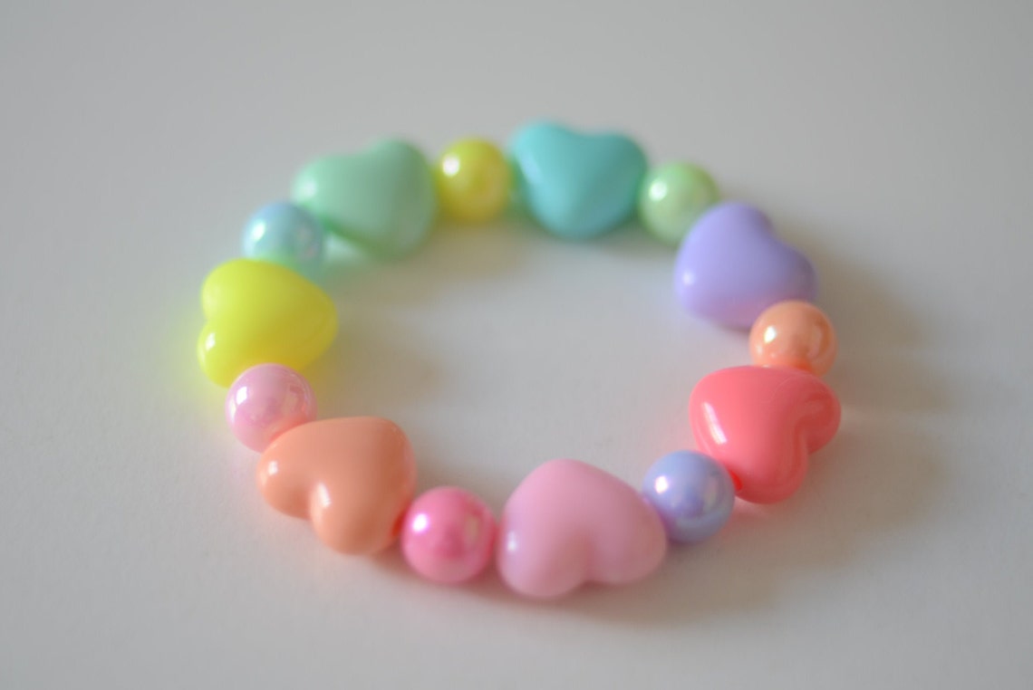Rainbow Heart Beads Bracelet/ Cute Bracelet/ Rainbow | Etsy