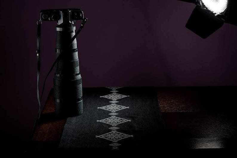 Black Linen Table Runner Rustic Linen Tablecloth Embroidered Table ...