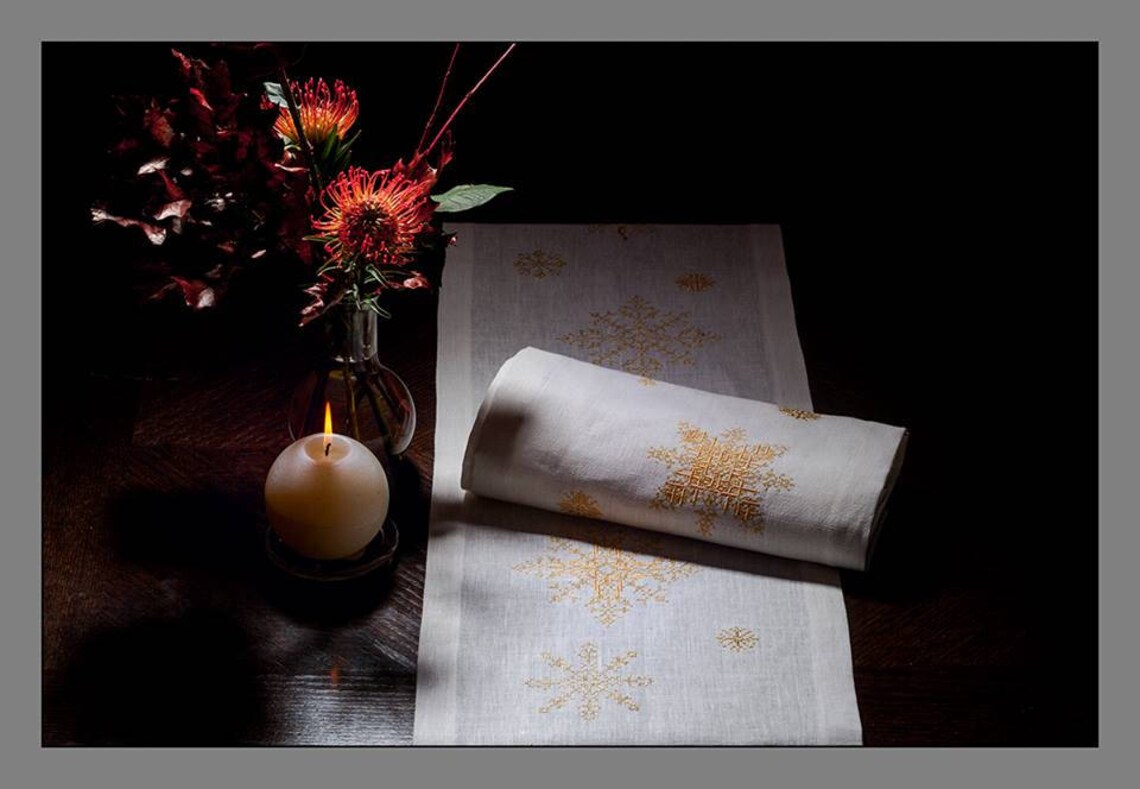 White New Year Tablecloth, Linen Table Runner, Christmas Gift - Etsy