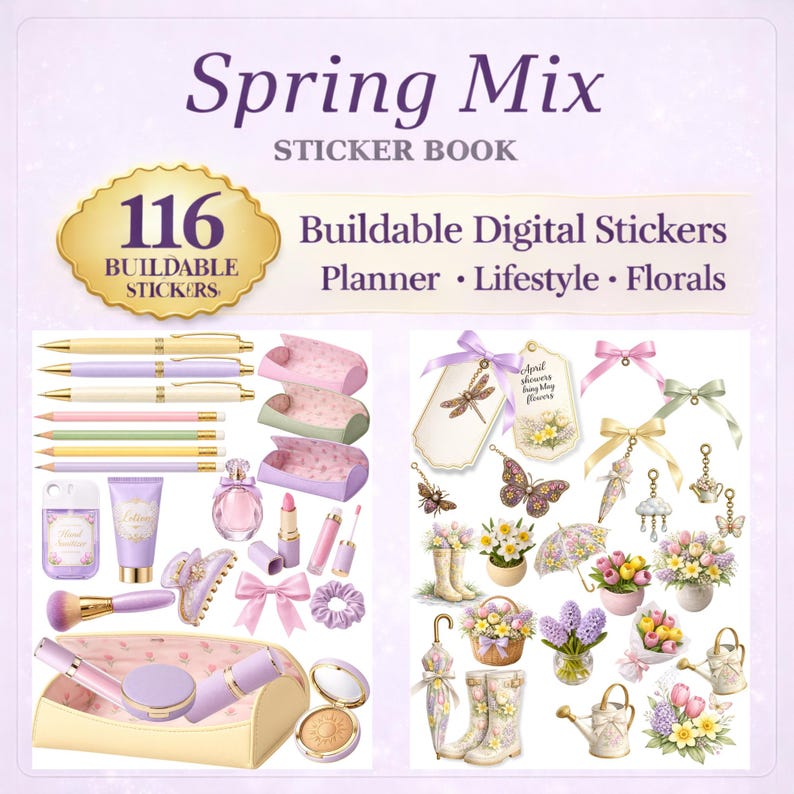 Spring Mix Buildable Digital Stickers: Floral Planner, Lifestyle ...