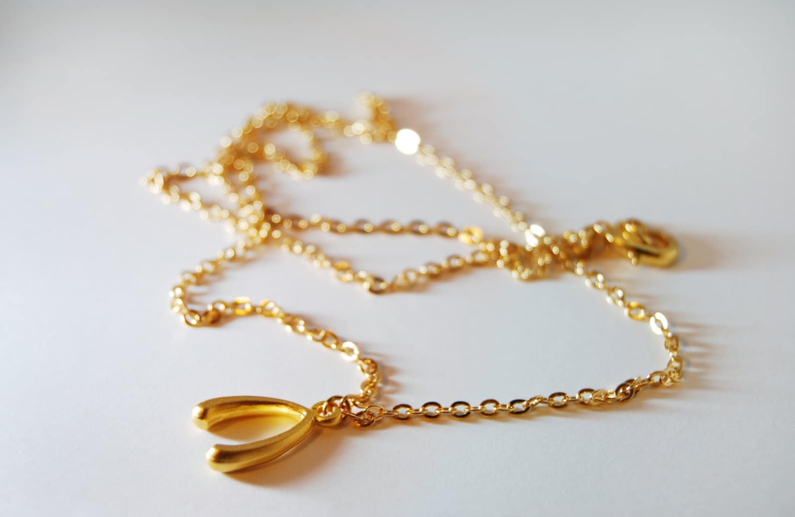 Gold Wishbone Necklace Pendant Jewelry Luck Charm - Etsy