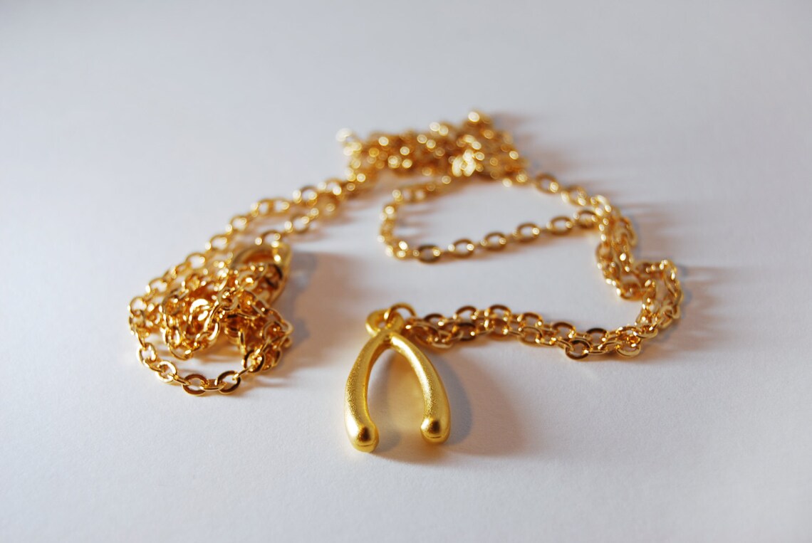 Gold Wishbone Necklace Pendant Jewelry Luck Charm - Etsy