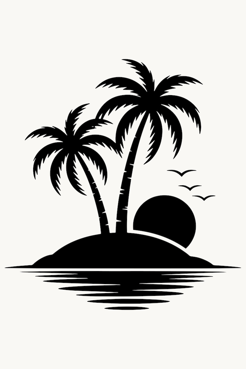Palm Trees SVG PNG, Tropical Island Birds Sunset, Beach T-shirt Cut ...