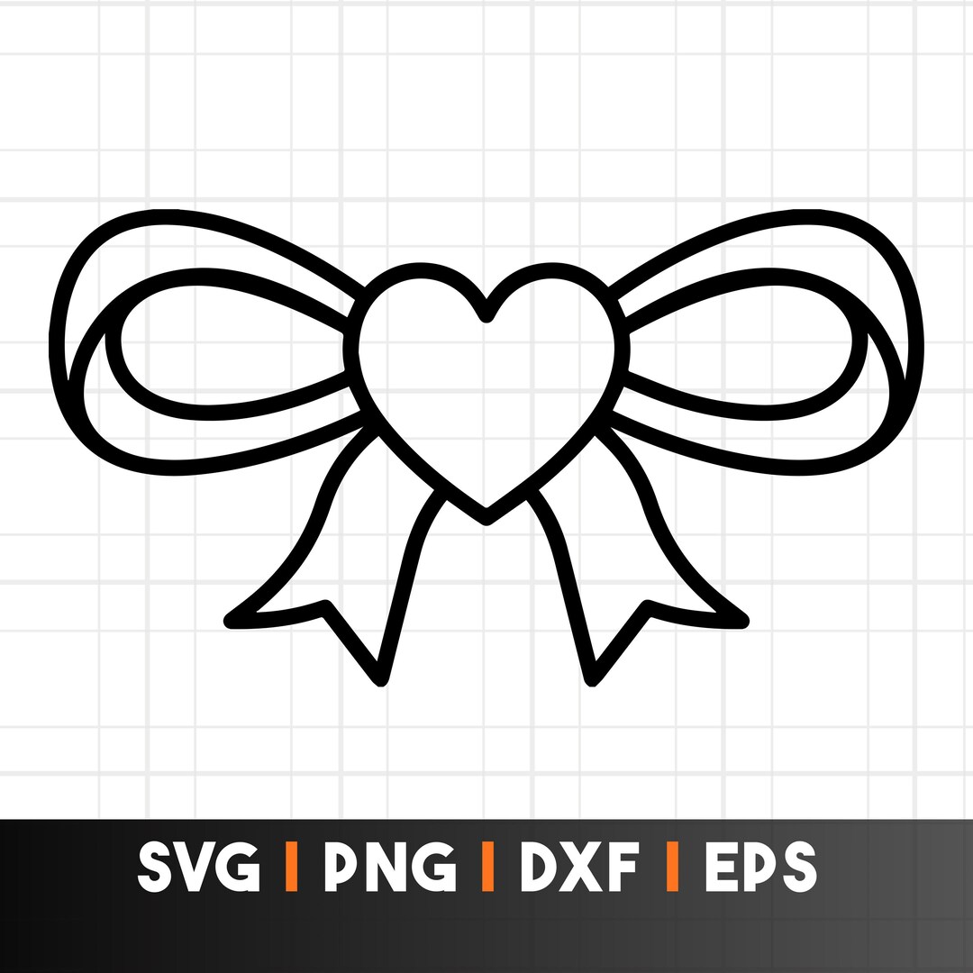 Heart Bow SVG PNG, Bold Outline Ribbon Bow Cut File for Cricut ...