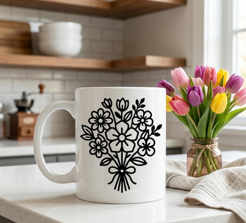 Flower Bouquet SVG PNG, Spring Floral Line Art, Botanical Wildflower ...