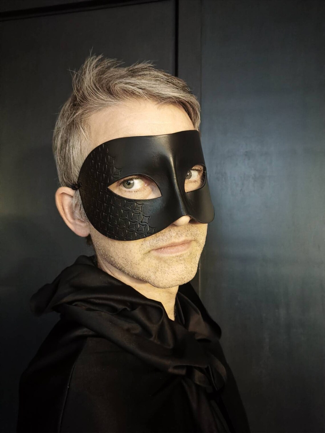 Men's Black Leather Unique Designer Masquerade Mask, Handmade Pattern ...