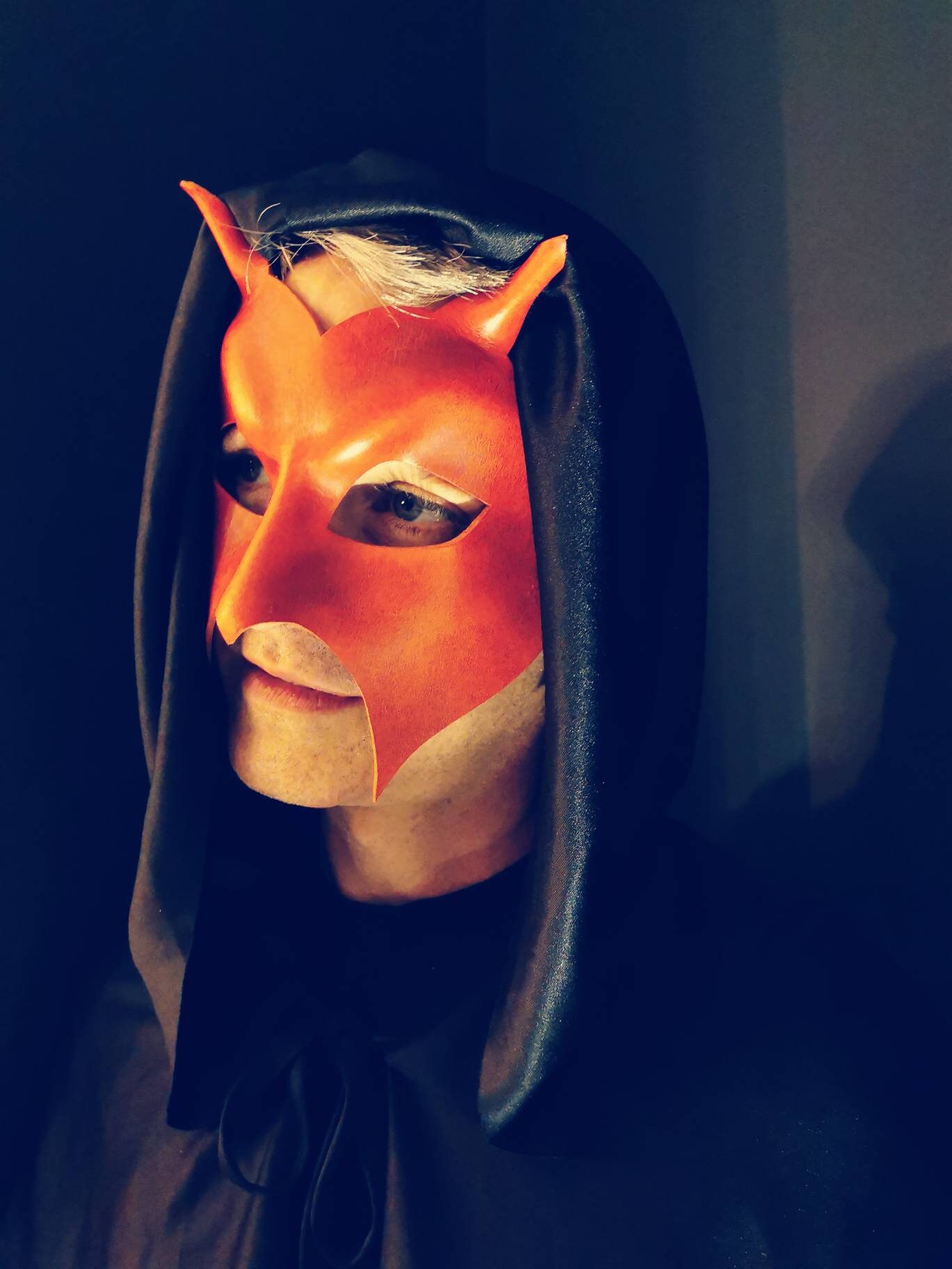 Handmade Red Leather Devil Mask With Horns, Halloween Devil, Masked ...