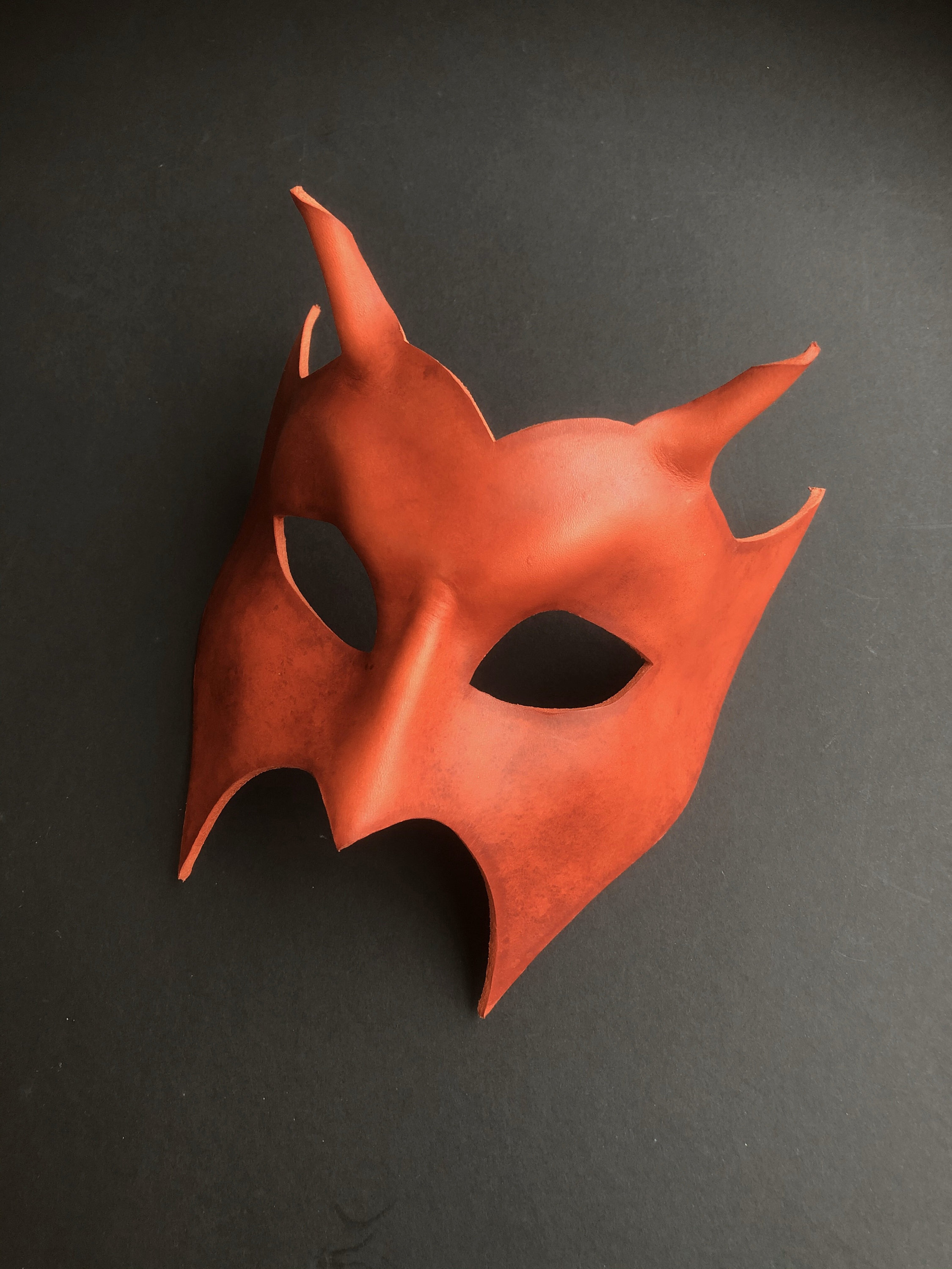 Handmade Red Leather Devil Mask With Horns, Halloween Devil, Masked ...