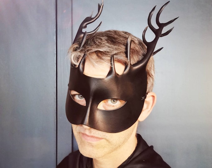 Black Stag Leather Deer Antler Masks Handmade UK Couples - Etsy