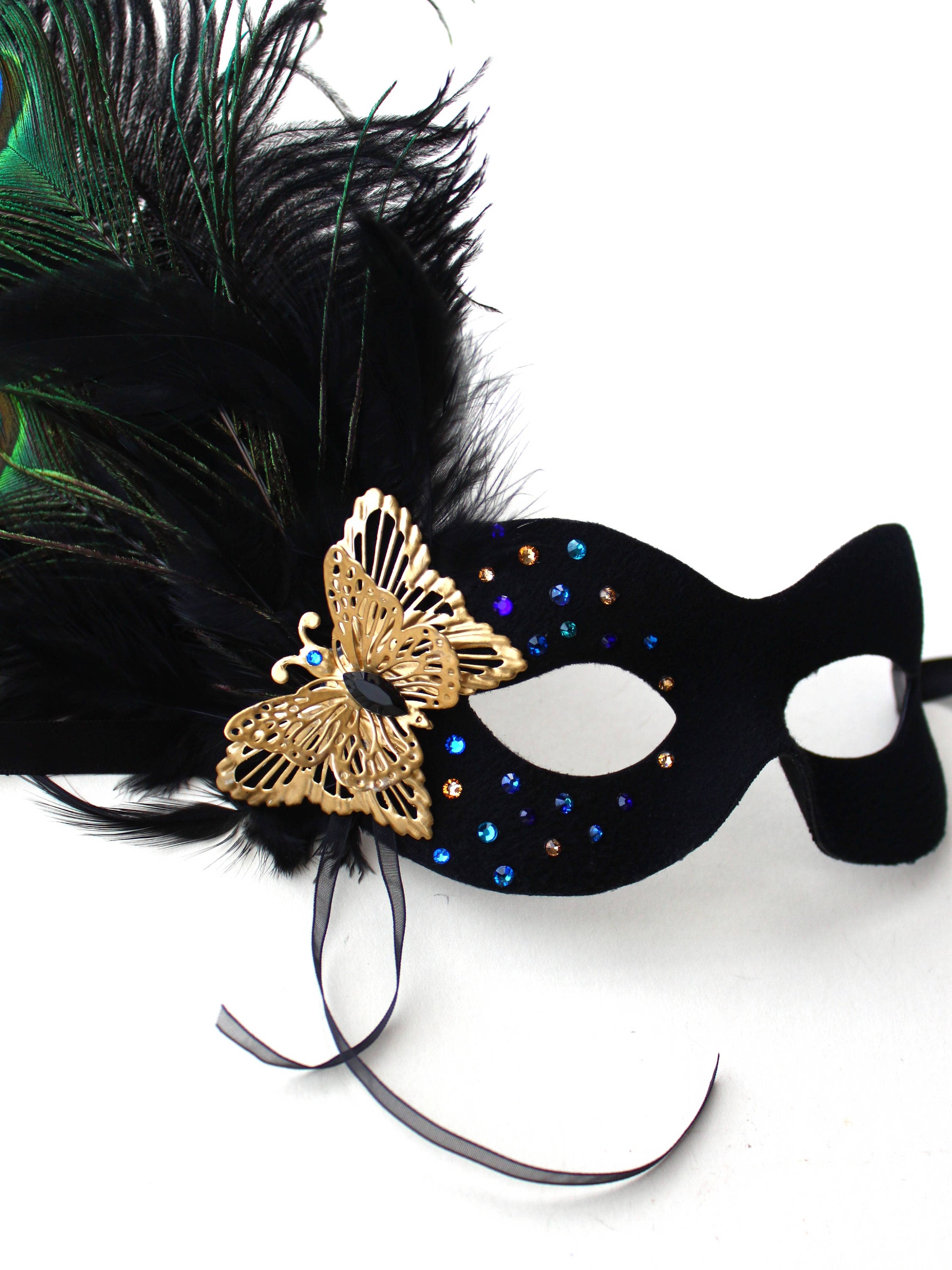 Handmade Peacock Black Butterfly Jewelled Masquerade Mask, Women's Eye ...