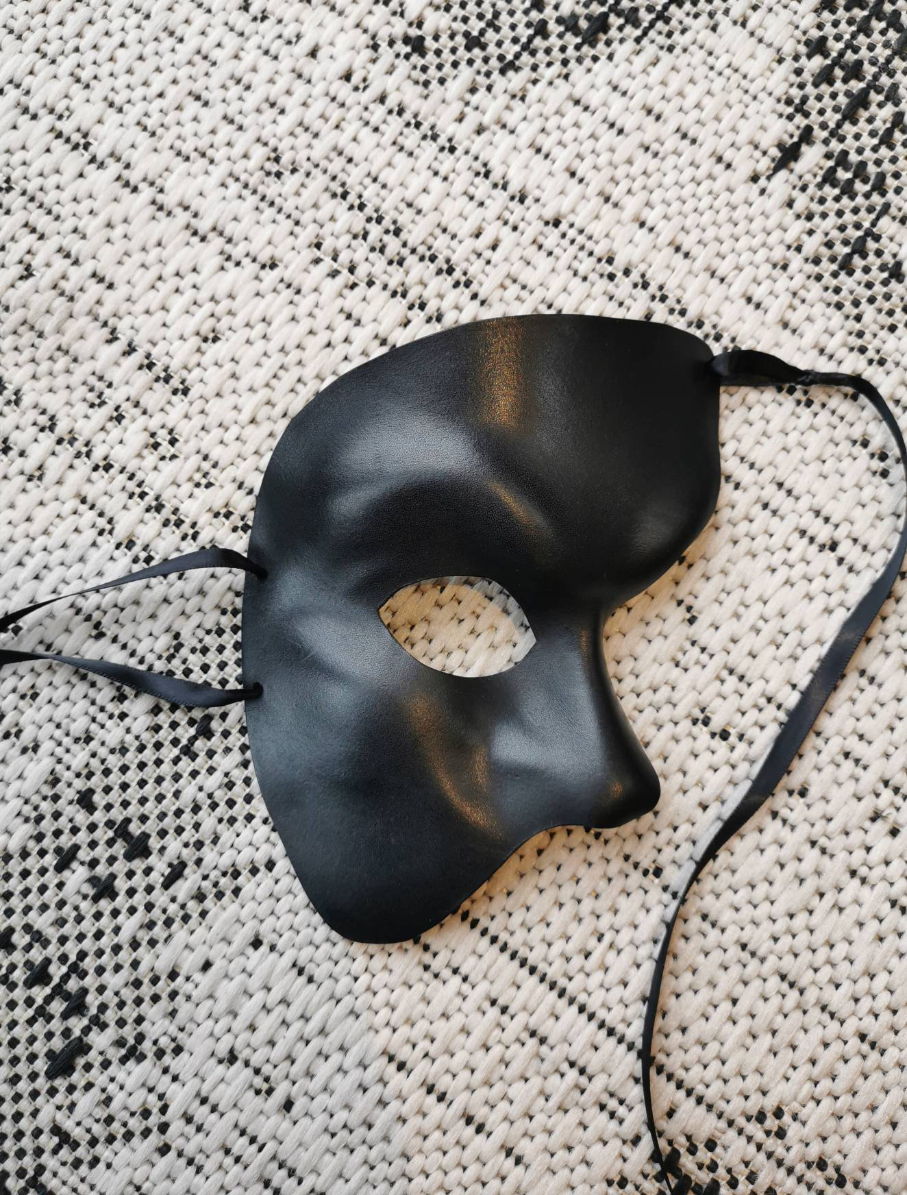 Black Leather Phantom of the Opera Mask, Luxury, Handmade Masquerade ...