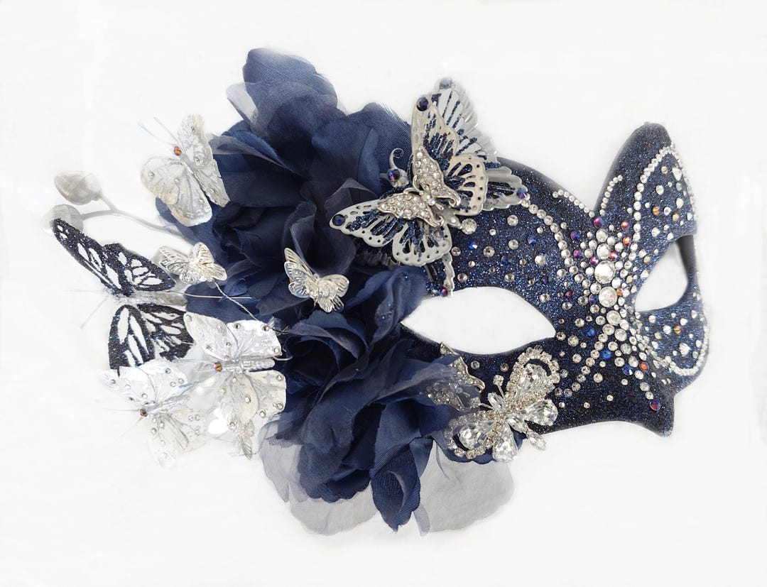 One of a Kind Blue Silver Butterfly Swarovski Crystal Masquerade Mask ...