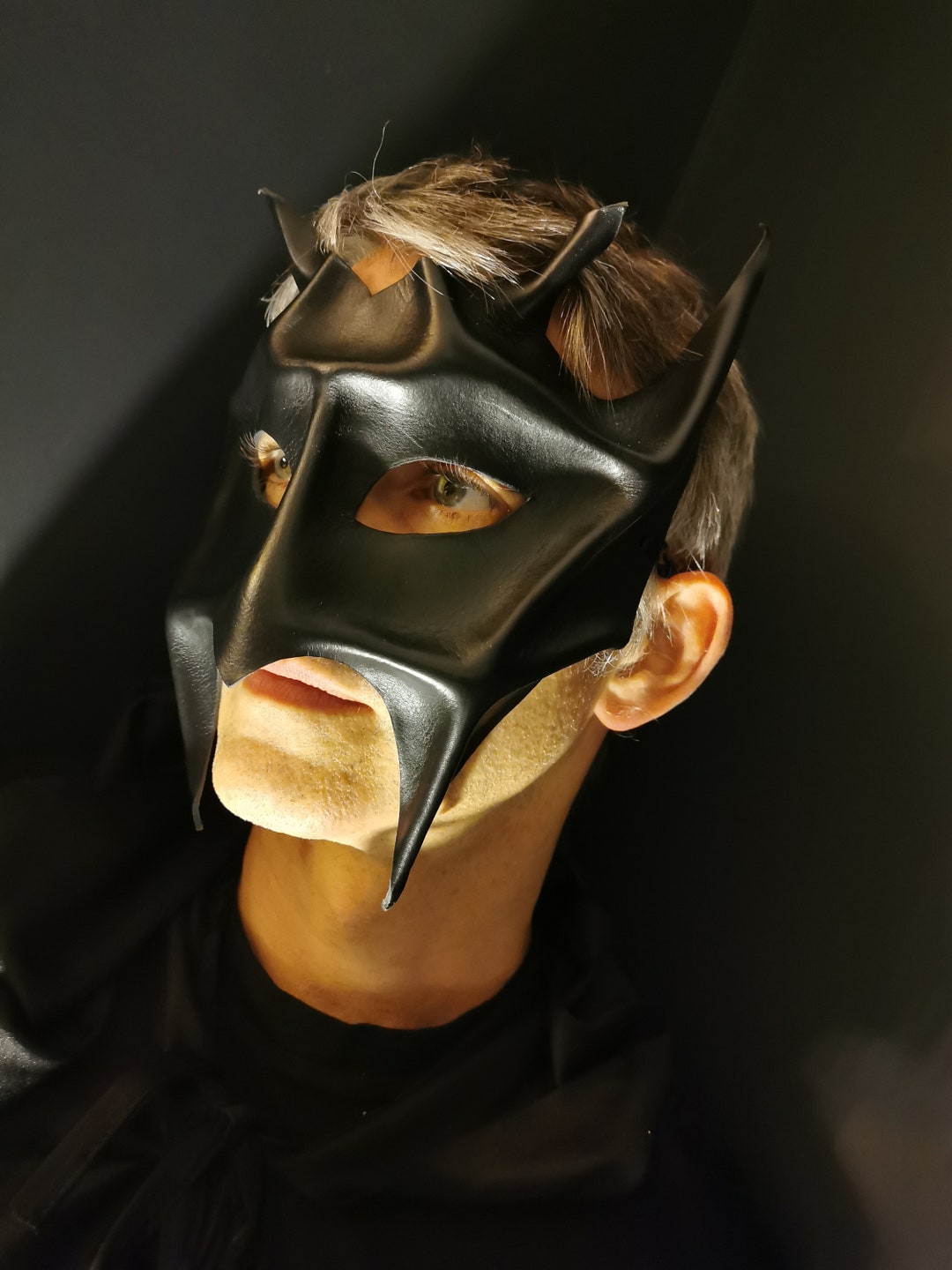 Handmade LARGE Black Horned Devil Demon Leather Mask, Halloween, - Etsy