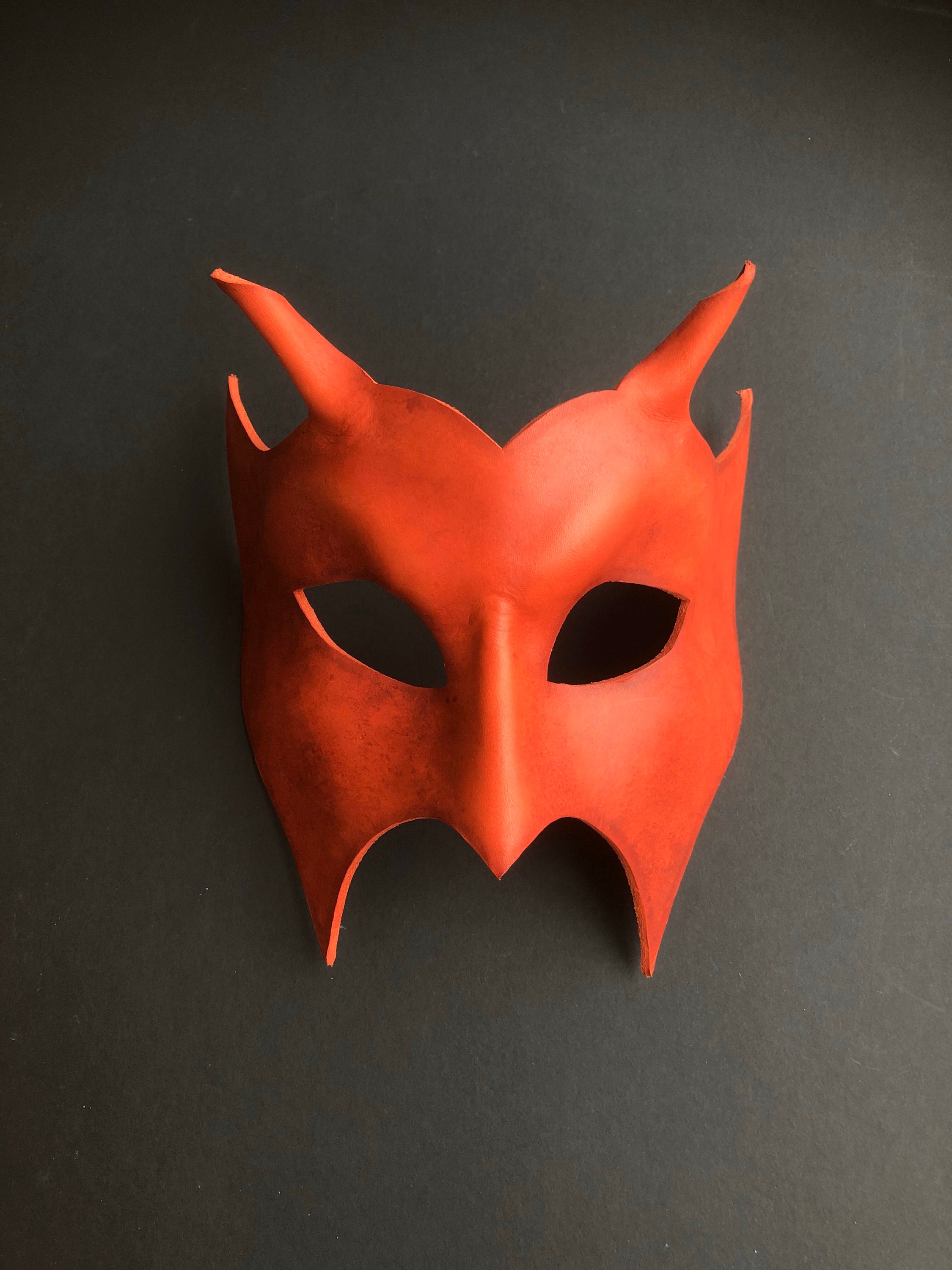 Handmade Red Leather Devil Mask With Horns Halloween Devil - Etsy