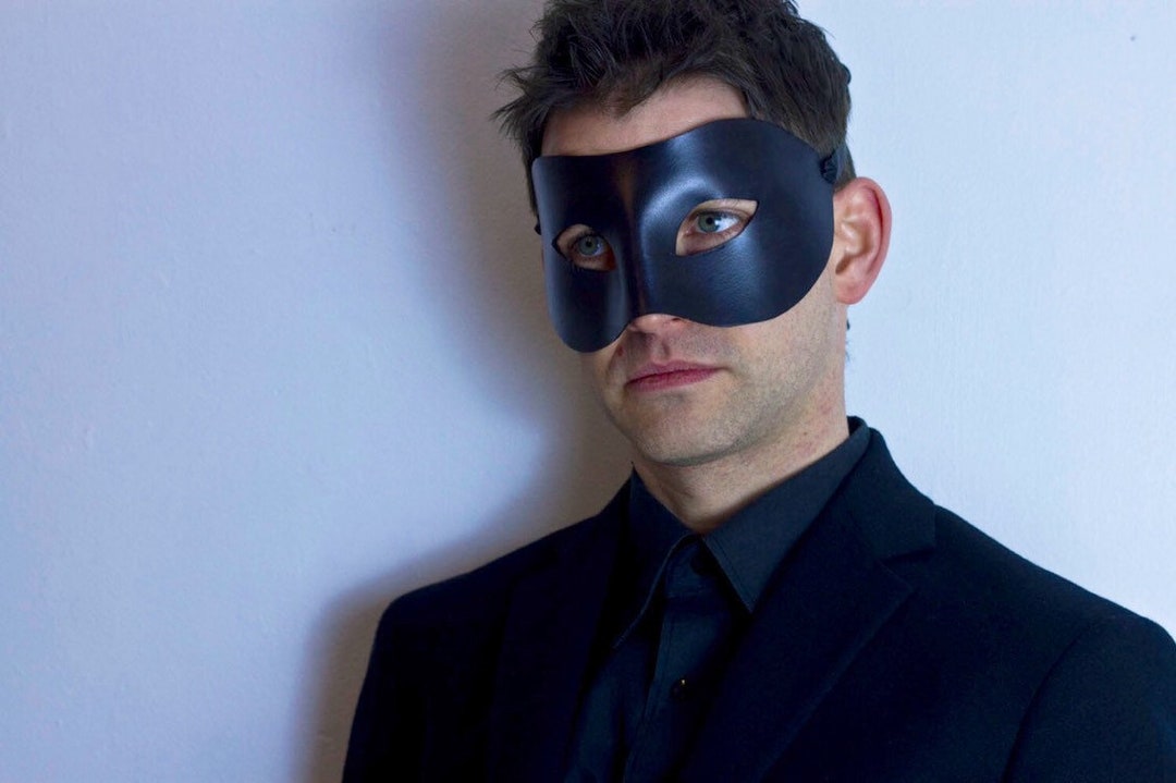 Handmade Men's Black Genuine Leather Half Venetian Masquerade Mask - Etsy