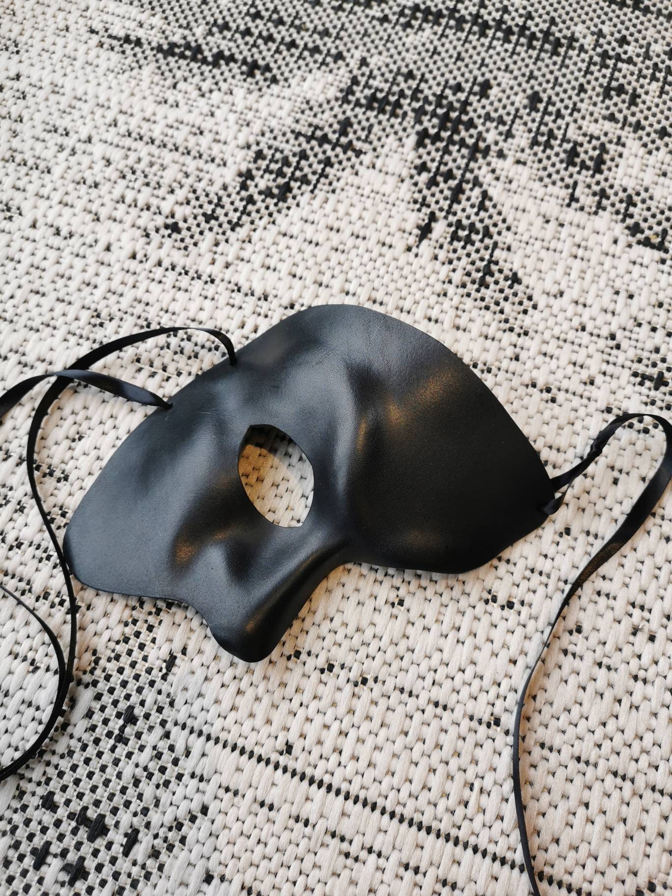 Black Leather Phantom of the Opera Mask, Luxury, Handmade Masquerade ...