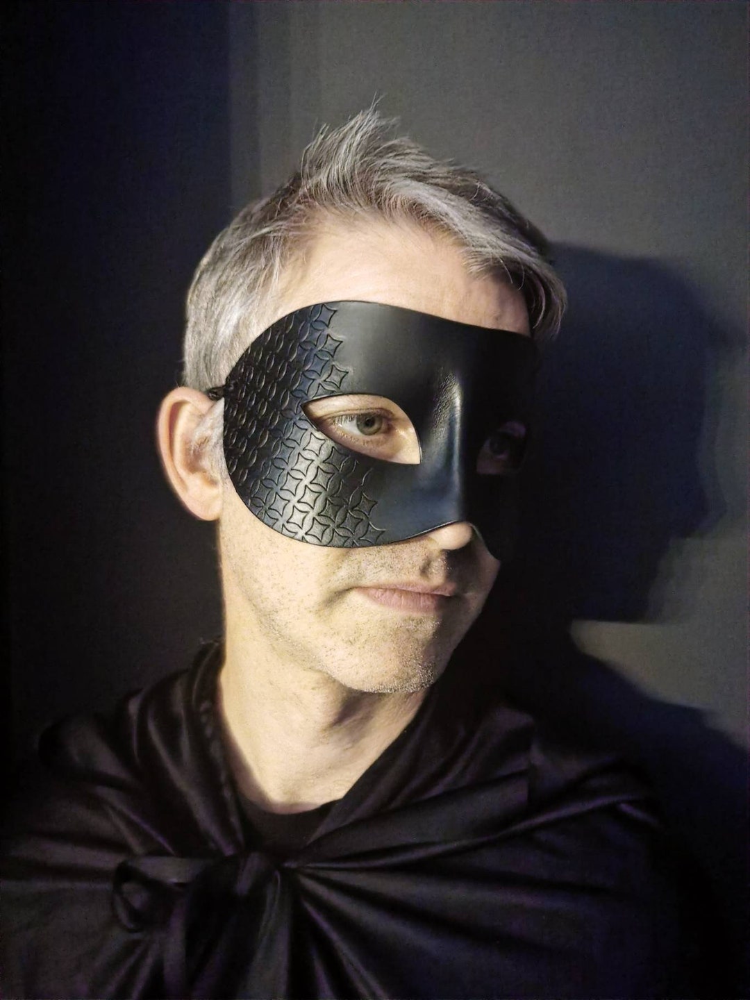 Men's Black Leather Unique Designer Masquerade Mask, Handmade Pattern ...