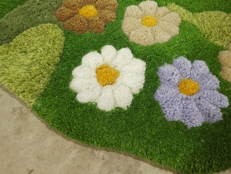 Hand Tufted Floral Wool Rug | Irregular Shape, Multicolor Blooms ...