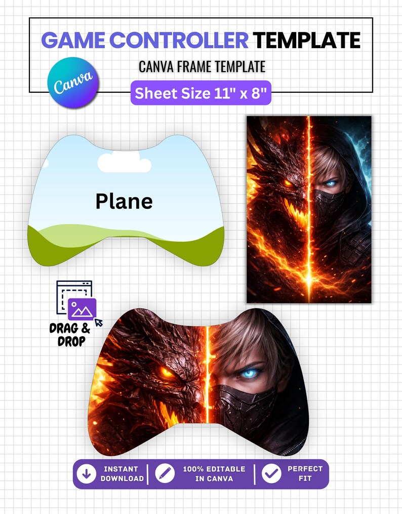 Game Controller Skin Template Canva Editable, Gaming Controller Wrap ...