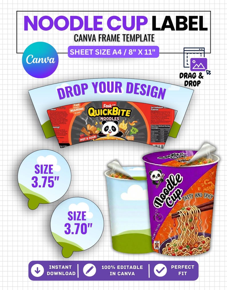 Editable Noodle Cup Template Canva, Printable Ramen Cup Wrapper ...