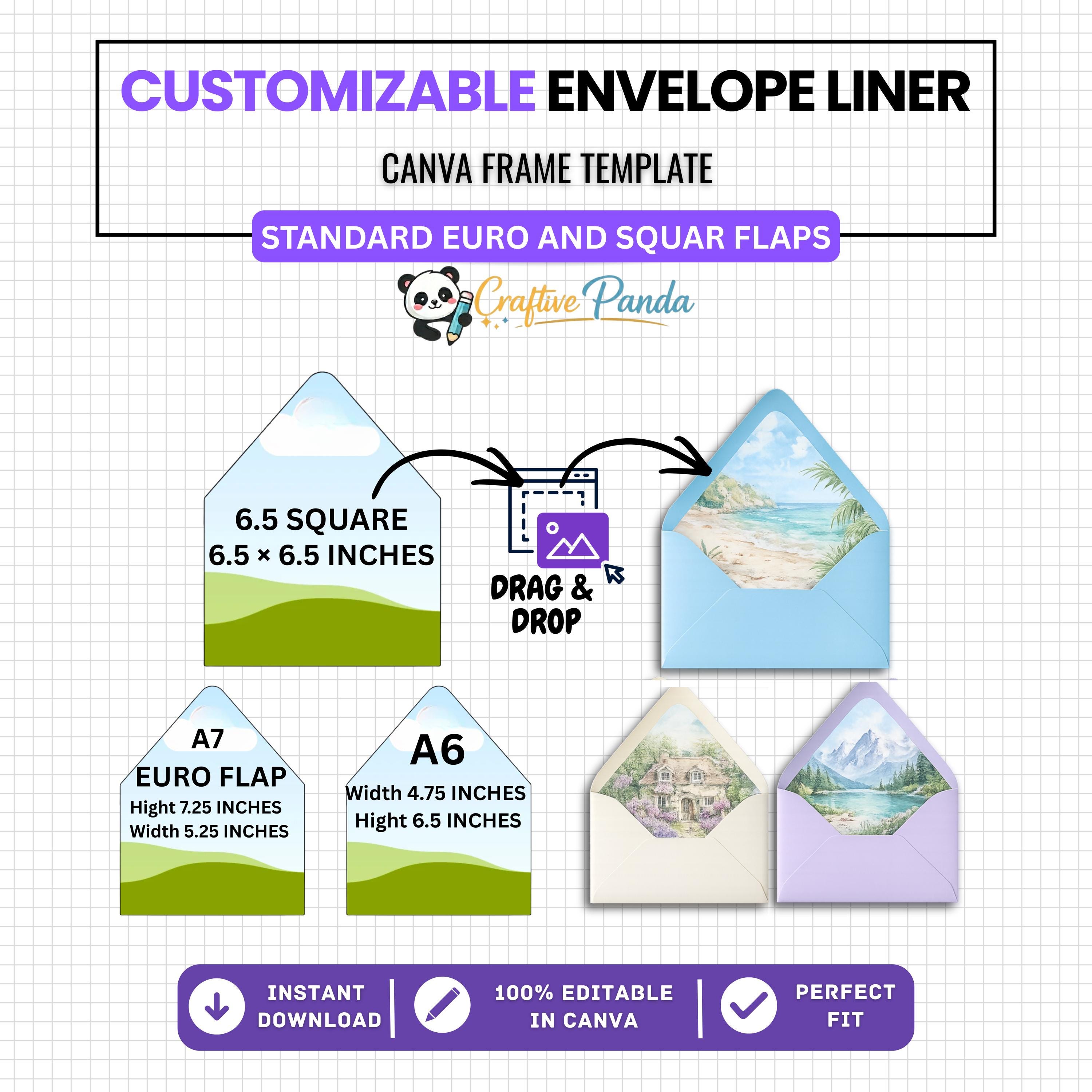 Envelope Liner Template Bundle, Editable Canva Envelope Liner, Euro ...