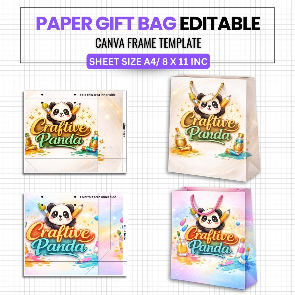 Gift Bag Template Bundle, Editable Canva Gift Bag Design, Paper Gift ...