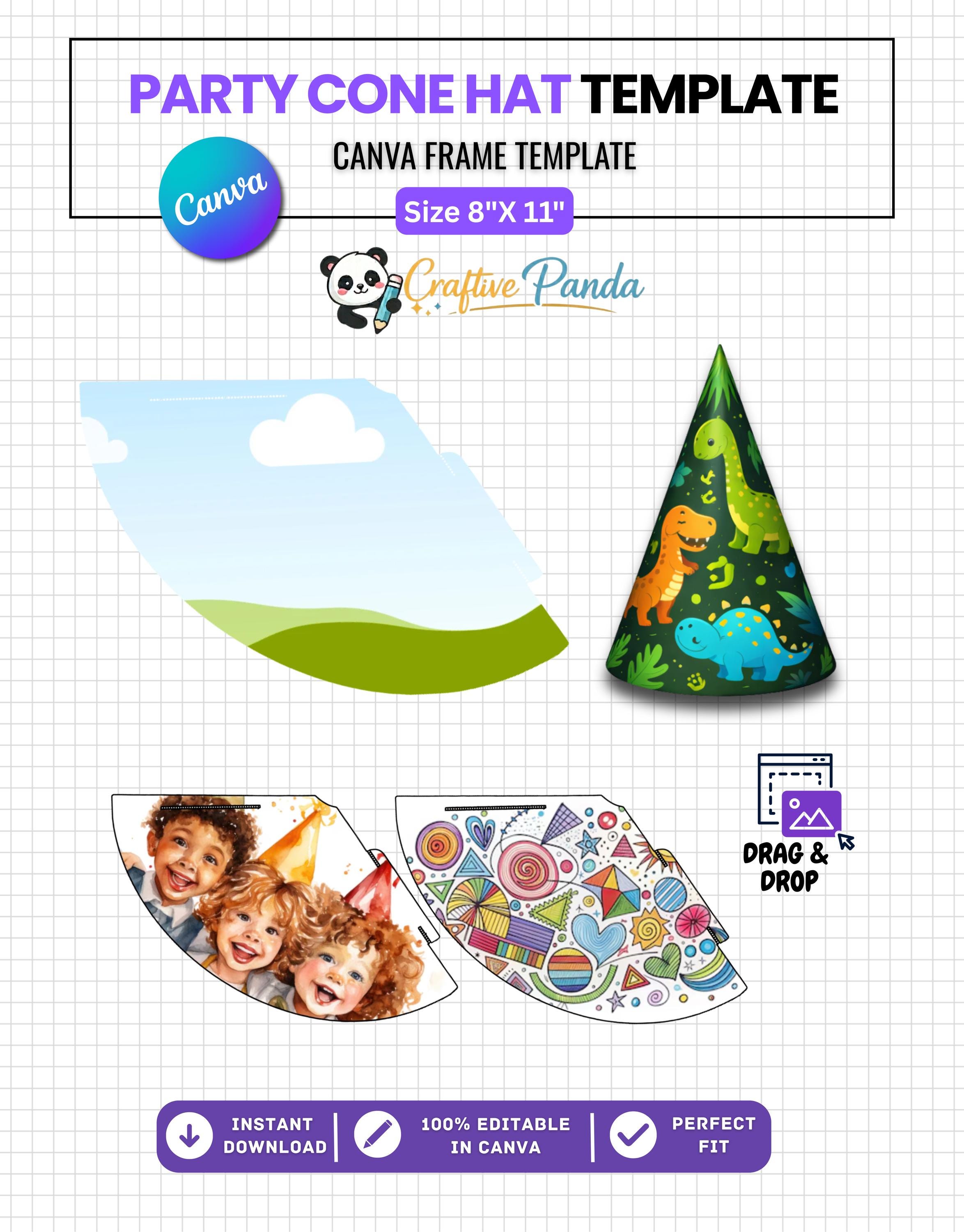 Party Cone Hat Template, Editable Canva Party Hat, Paper Birthday Cone ...